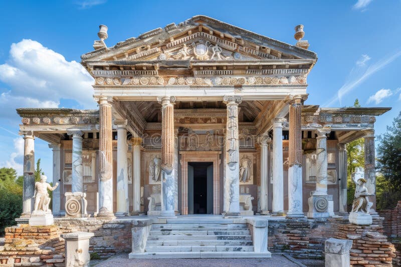 A Massive Structure Surrounded by Columns and Sculpted Statues ...
