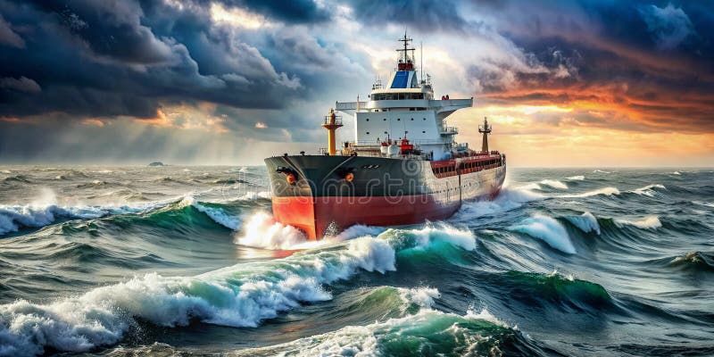 A Massive Tanker Ship Sailing through Rough Seas Generative AI Stock ... A Massive Tanker Ship Sailing through Rough Seas Generative AI Stock ...