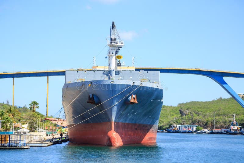 Massive Tanker Under Curacao Bridge Stock Photo - Image of bridge ...