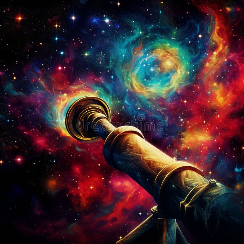Massive Telescope in Colorful Nebula Stock Photo - Image of birth ...