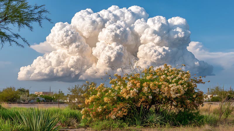 Massive Thunderhead Cloud Towering Over Flat Desert Stock Illustration - Illustration of bright ...
