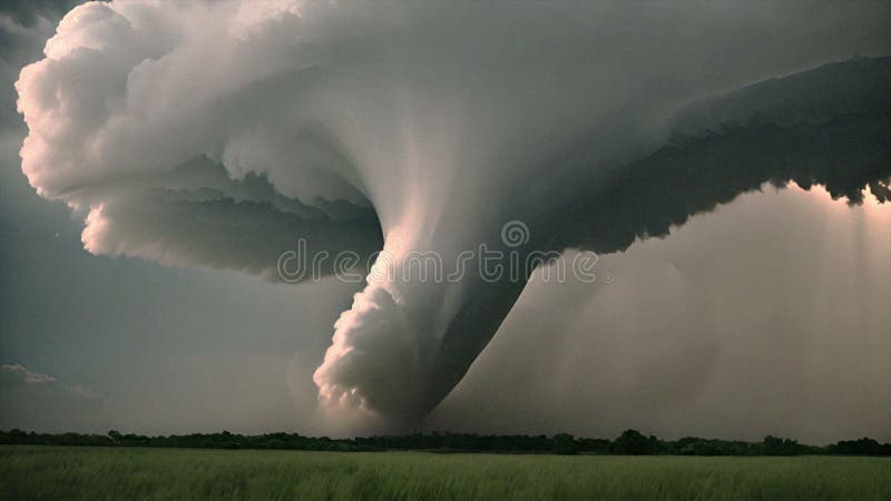 A Massive Tornado, Its Dark Funnel Cloud Reaching Towards the Sky ...