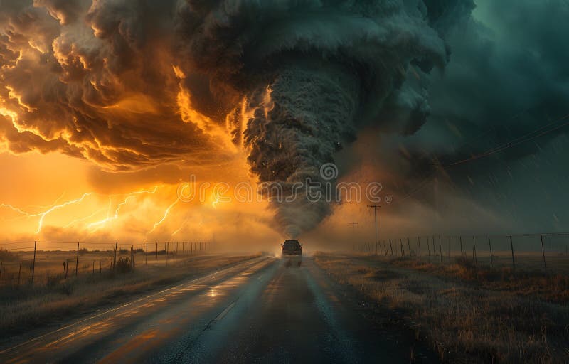 Massive Tornado with Lightning Strikes and Dramatic Sky Extreme Weather ...