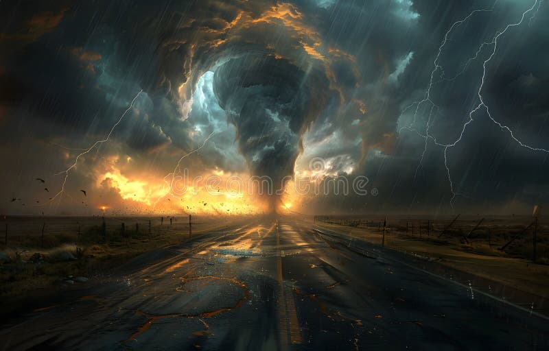 Massive Tornado with Lightning Strikes and Dramatic Sky,Extreme Weather ...