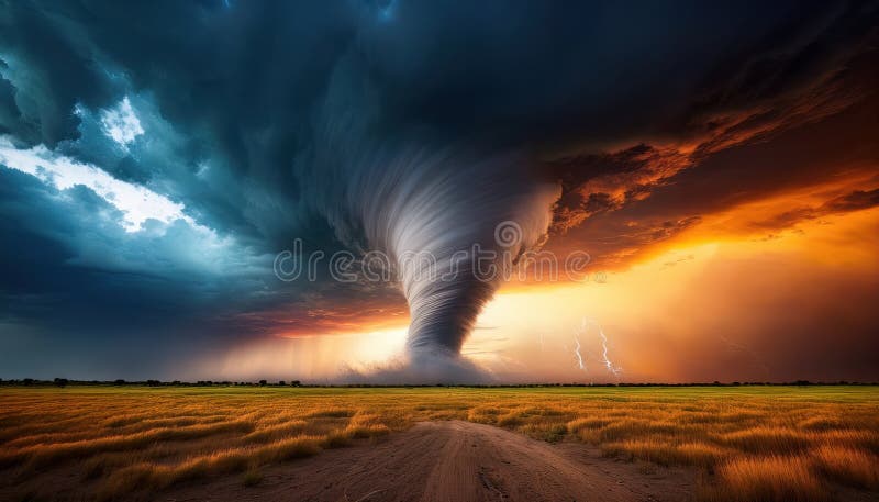 Massive Tornado in an Open Field with Dramatic Storm Clouds and ...