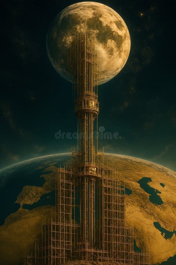Futuristic Sci-Fi Space Moon Elevator Under Construction Stock ...