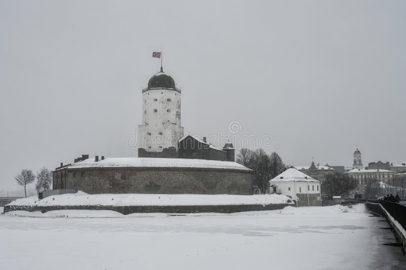 Massive Tower of the Vyborg Castle in Winter Stock Photo - Image of ...