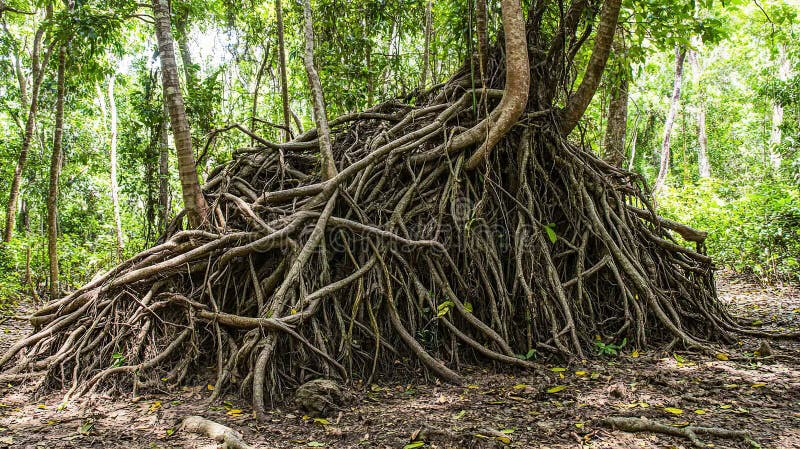 Massive Tree Roots Forming a Natural Mound in a Lush Green Forest Stock ...
