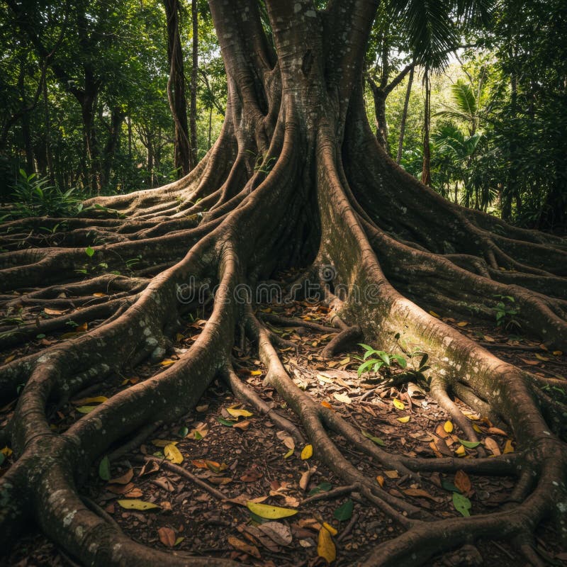 Massive Tree Roots in Lush Forest Stock Illustration - Illustration of ...