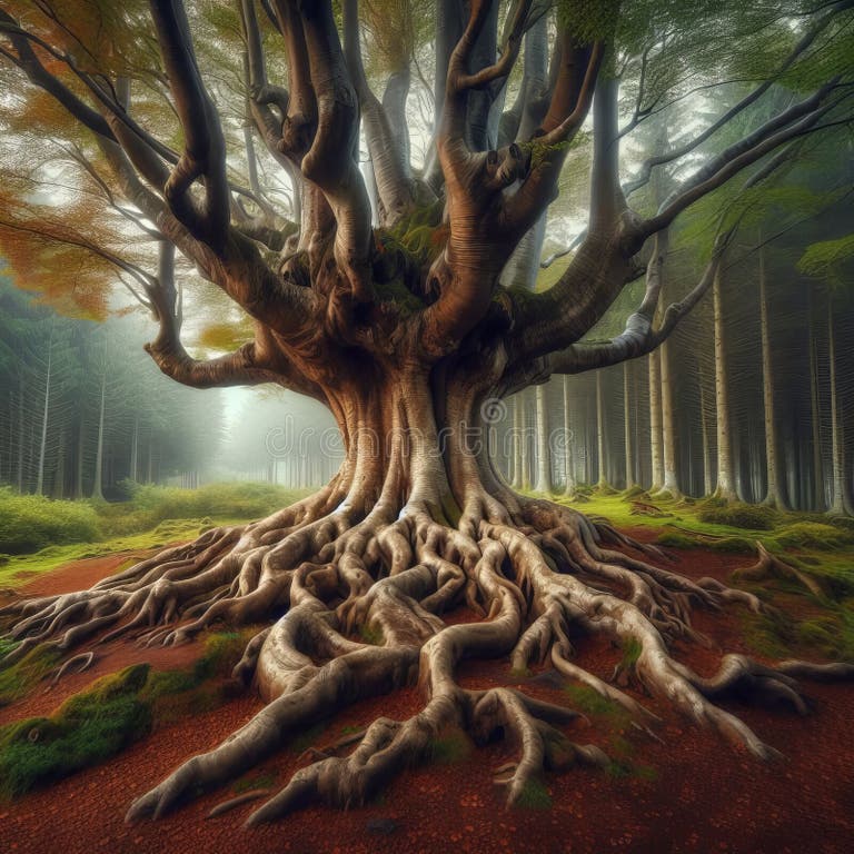 A Massive Tree Uprooting Itself Its Roots Twisting Like Grasping Stock ...