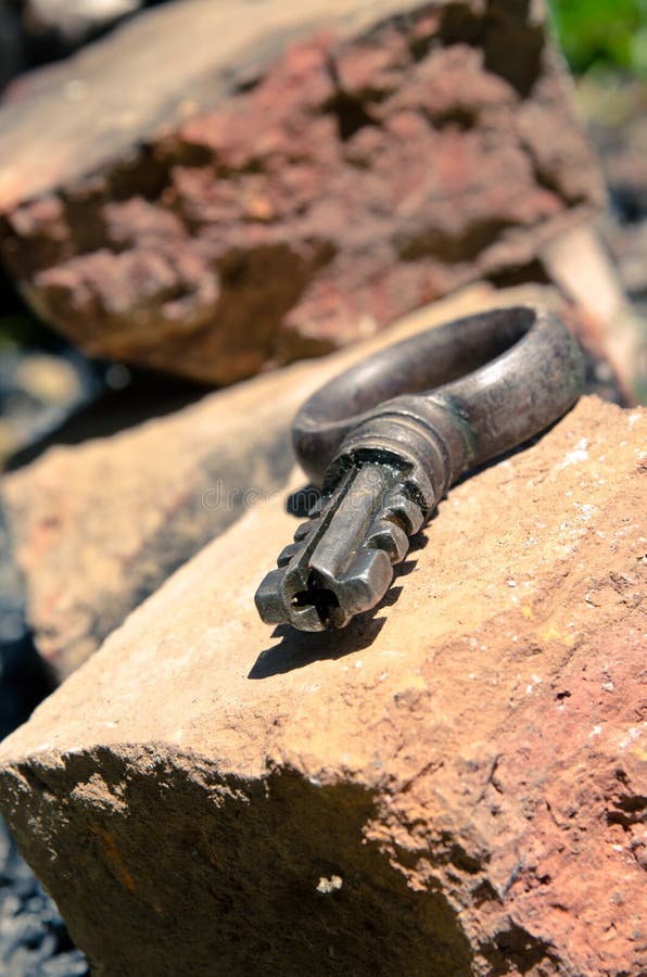 Massive Vintage Key on the Background of Old Bricks Stock Photo - Image ...