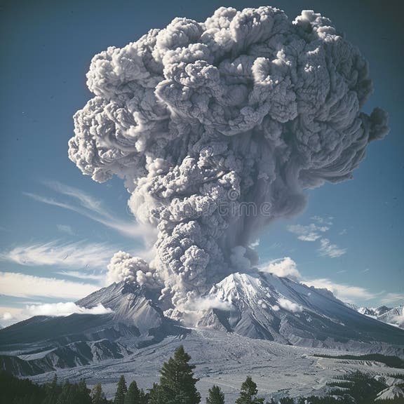 Massive Volcanic Eruption Plume, Ash Cloud, Mountain Stock Photo ...