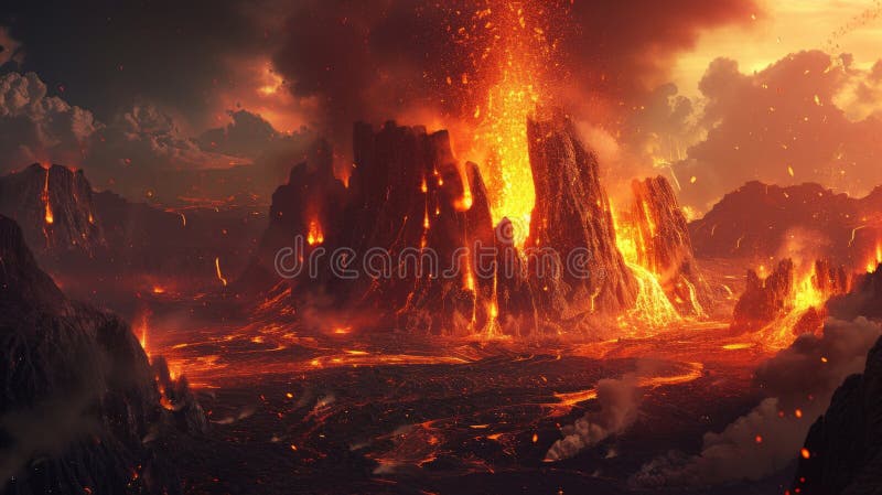 Erupting Volcano with Fiery Explosion Stock Image - Image of geothermal ...