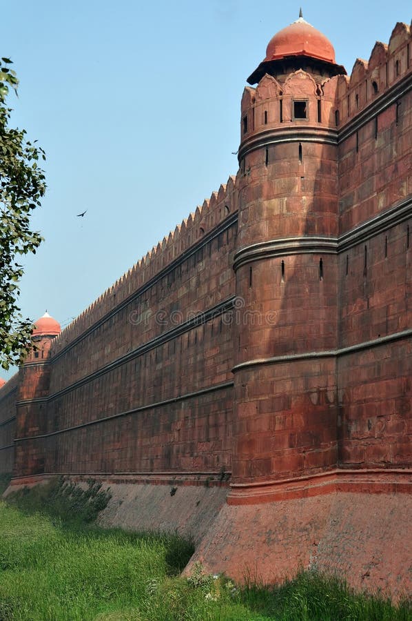 Massive Wall and Moat, Red Fort Delhi Stock Image - Image of opulent ...