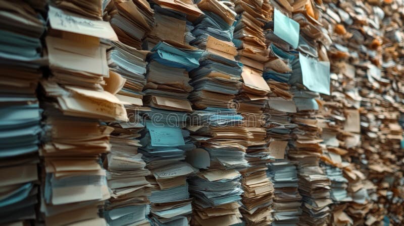 A Massive Wall of Stacked Paper Documents and Files Stock Illustration ...