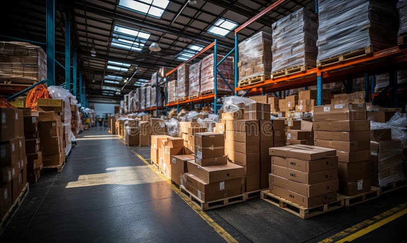 Massive Warehouse Filled with Boxes and Pallets Stock Photo - Image of ...