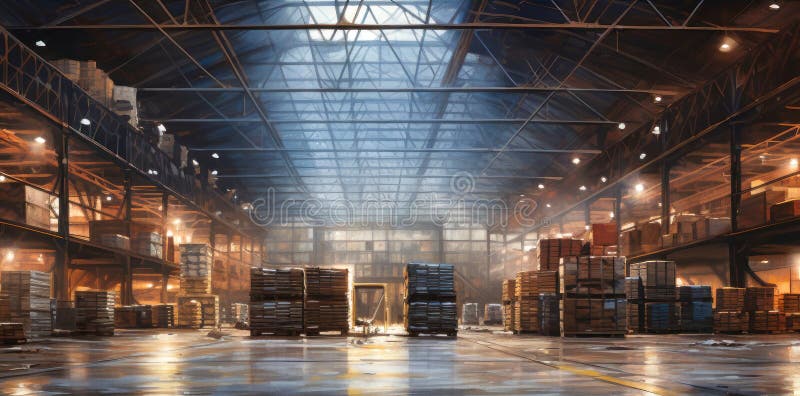 Massive Warehouse Packed with Boxes Stock Illustration - Illustration ...