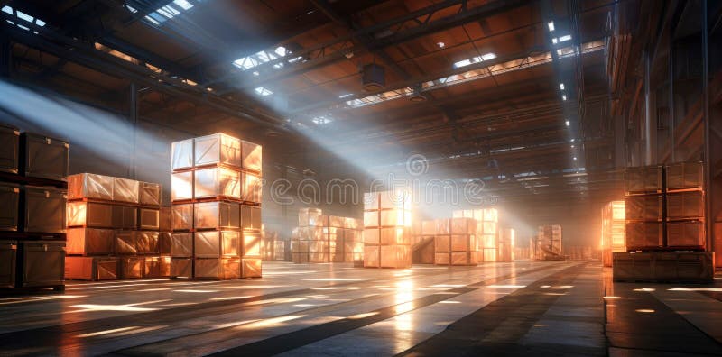 Massive Warehouse Packed with Boxes Stock Illustration - Illustration ...