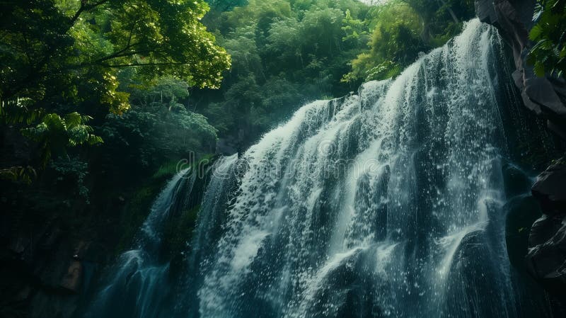 A Massive Waterfall Cascades Down in a Camera Shot. Stock Illustration ...