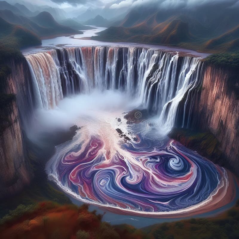 A Massive Waterfall Cascading into a Pool of Swirling Stock Photo ...