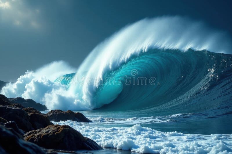 Massive Wave Breaking on Dark Rocks, Frothy Surge , Seascape, Ocean ...
