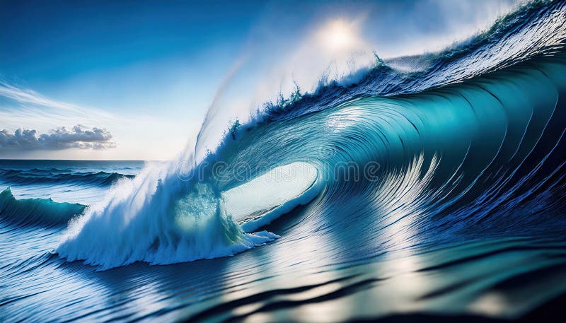 Massive Crystal Clear Wave Rolling Toward the Shore at Sunset ...