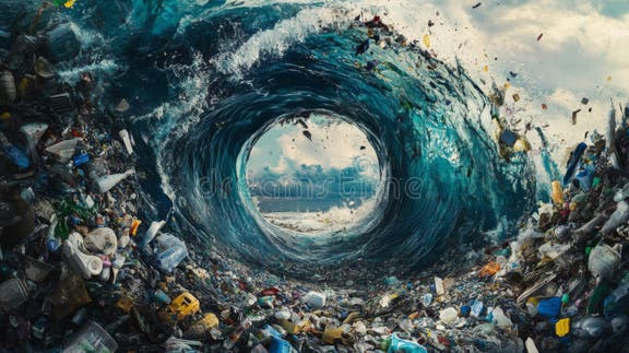 A Massive Wave of Plastic Waste Engulfs the Ocean Stock Illustration ...