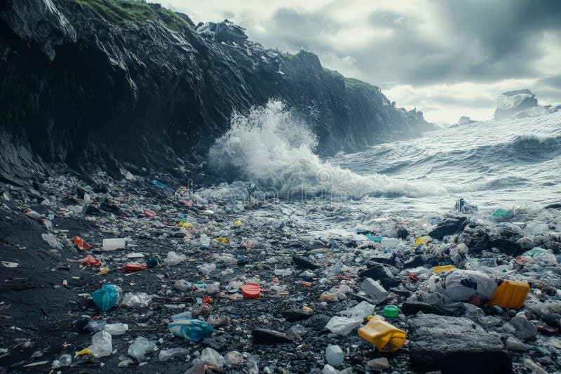 Plastic Wave Hits Shore stock illustration. Illustration of marine ...