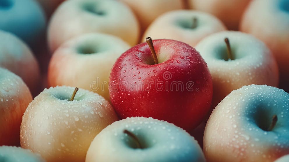 A Massive of White Apple, with One Red Apple Standing Out in the Center ...