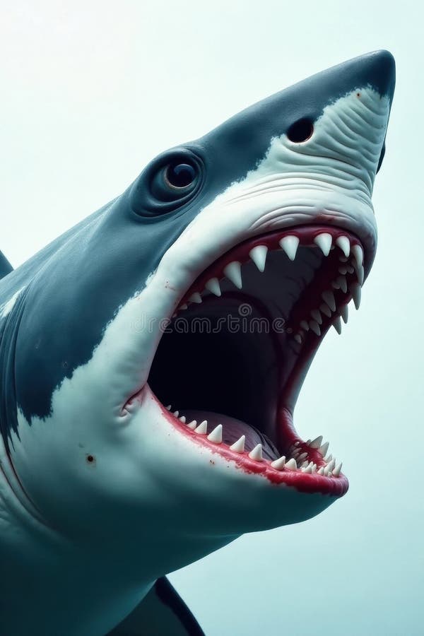Massive White Shark Head, Gaping Jaws, Sharp Teeth, Aquatic, Sea Stock ...