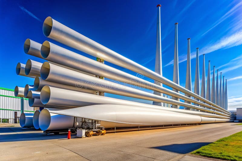 Massive Wind Turbine Blades Ready for Transport a Panoramic View of ...
