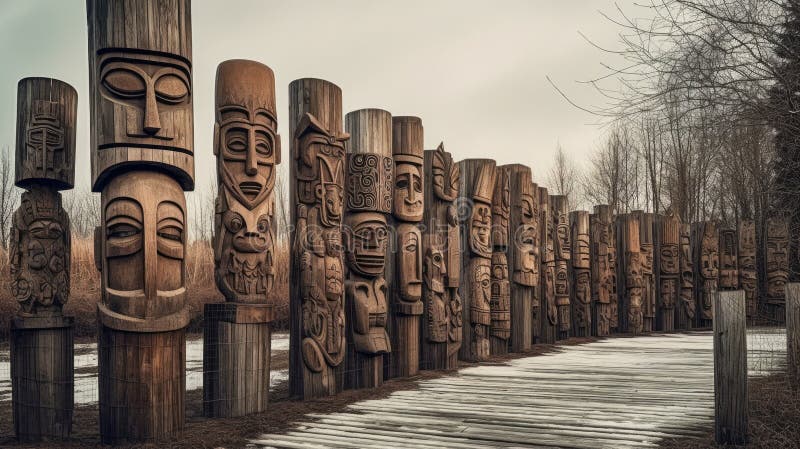 Massive Wooden Totems. Generative AI Stock Illustration - Illustration ...