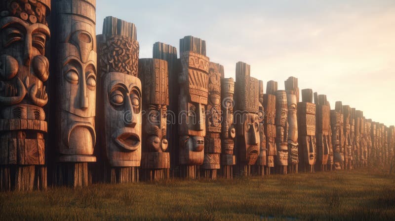 Massive Wooden Totems. Generative AI Stock Illustration - Illustration ...