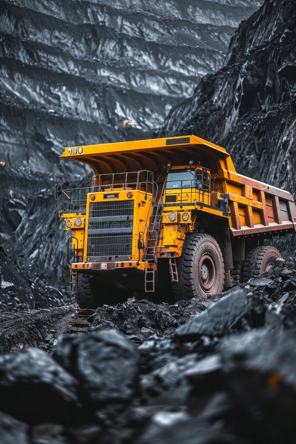 Massive Yellow Anthracite Mining Truck at Open Pit Coal Mine for Industry Operations Stock ...