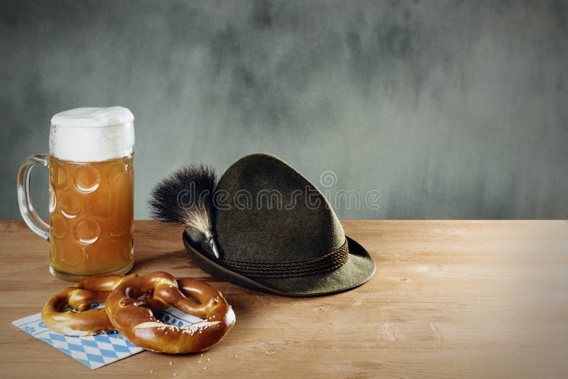 Masskrug Beer, Pretzel and Hat Stock Image - Image of culture, drink ...
