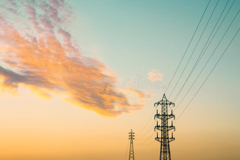 Mast Electrical Power Line Against Cloud and Blue Sky Stock Image ...