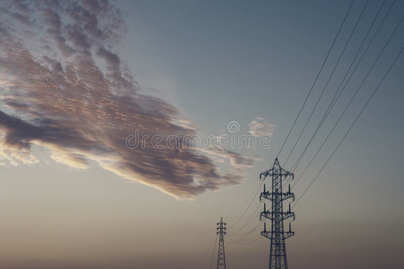 Mast Electrical Power Line Against Cloud with Dramatic Sky Stock Photo ...