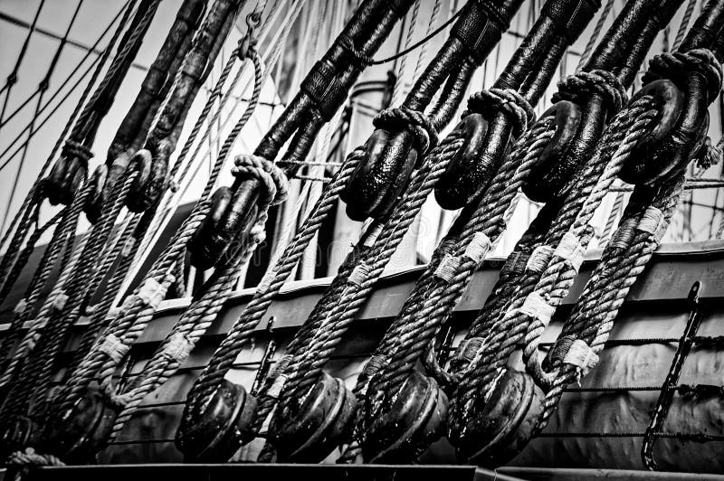 Mast, Rigging and Folded Sails of a Classic Sailing Ship. Stock Photo ...
