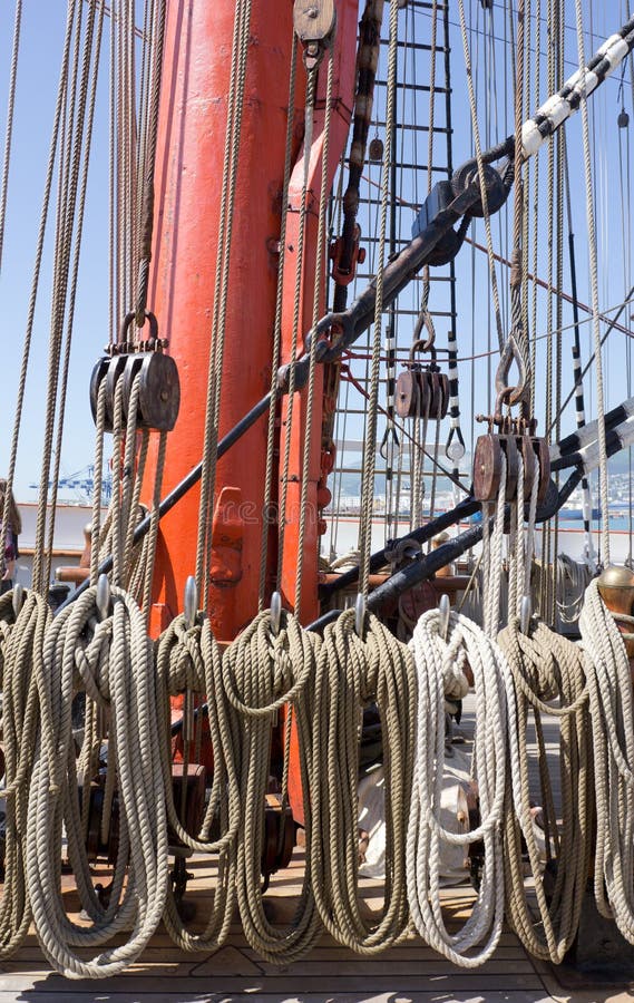 A Fragment of a Rigging of a Sailing Ship. Stock Photo - Image of ...