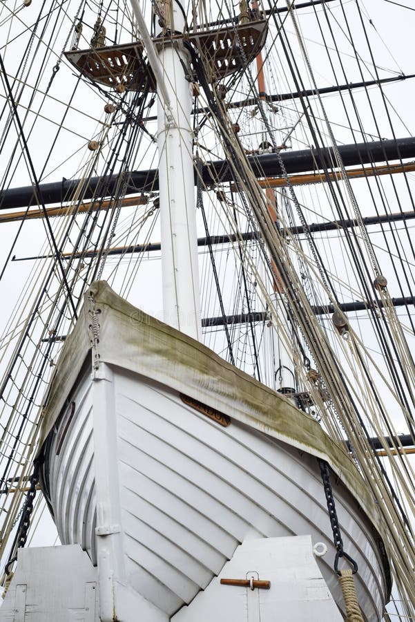 Mast of a Sailing Ship with Sails Down in Dock Stock Image - Image of ...