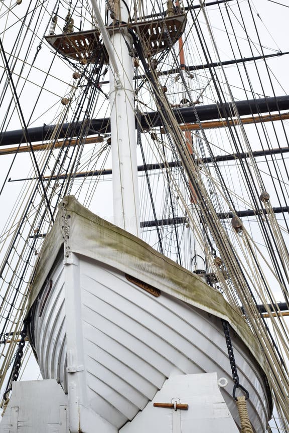 Mast of a Sailing Ship with Sails Down in Dock Stock Image - Image of ...