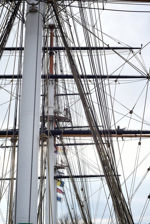 Mast of a Sailing Ship with Sails Down in Dock Stock Image - Image of ...