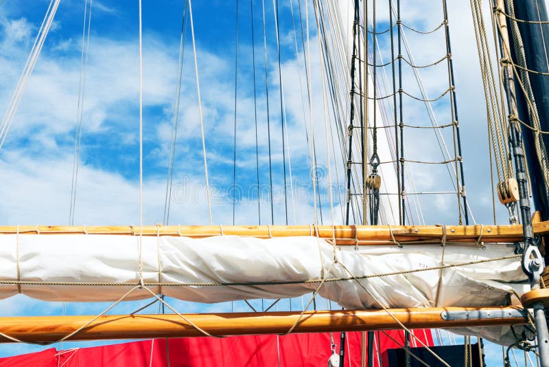 Mast, Sails and Shroud of a Tall Ship. Rigging Detail. Stock Image ...