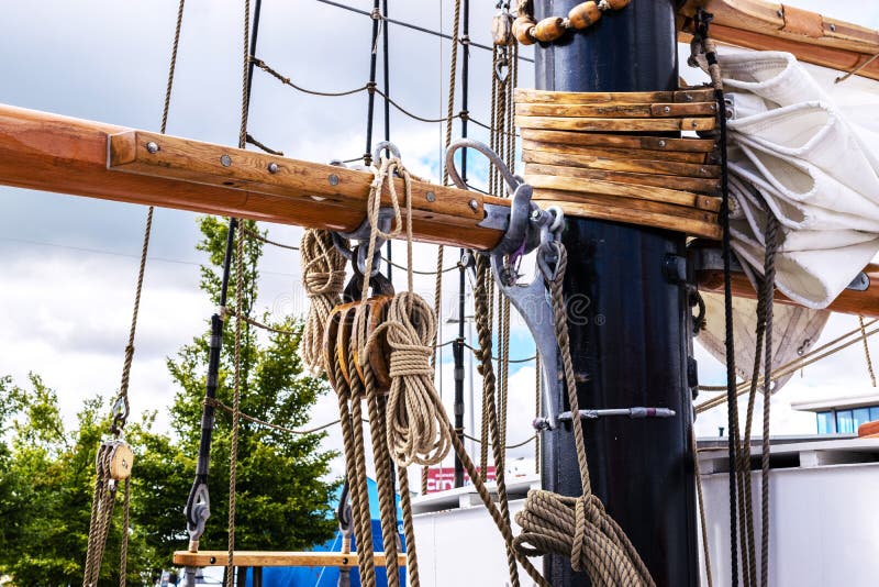 Mast, Sails and Shroud of a Tall Ship. Rigging Detail. Stock Photo ...