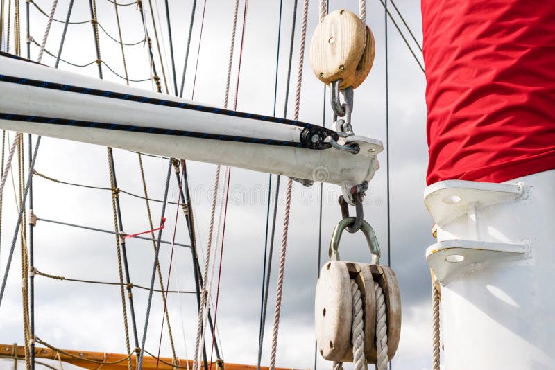 Mast, Sails and Shroud of a Tall Ship. Rigging Detail. Stock Image ...