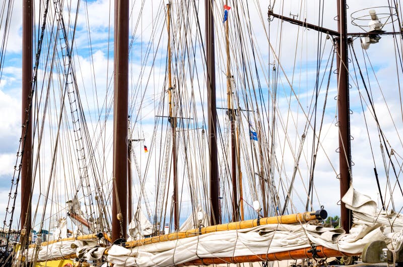 Mast, Sails and Shroud of a Tall Ship. Rigging Detail. Stock Image ...