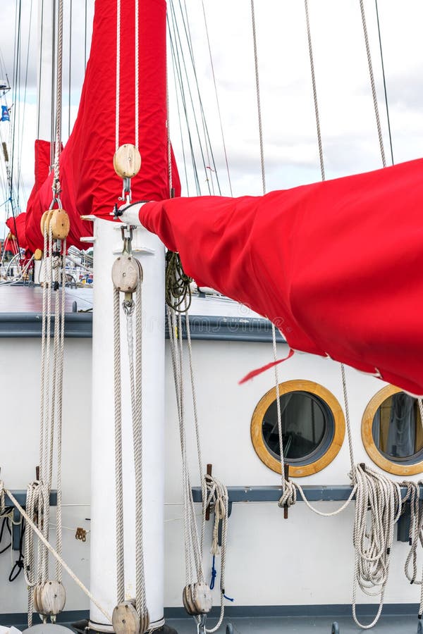 Mast, Sails and Window or Porthole on a Tall Ship Stock Photo - Image ...