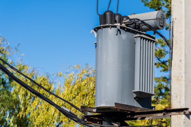 Mast Transformer Substation on a Pole. Background with Selective Focus ...