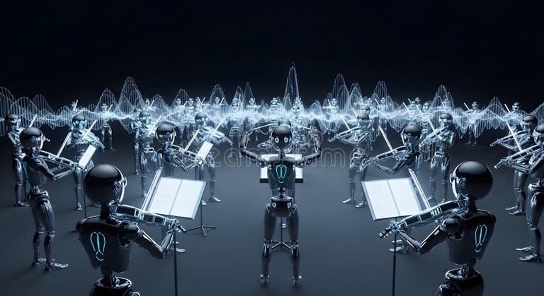 A Master AI Conducting a Full Orchestra of Robots Playing Instruments ...