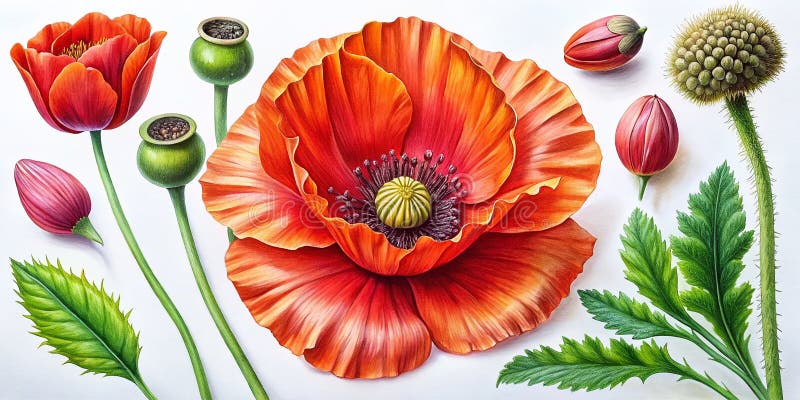 Master the Art of Realistic Poppy Drawing a Comprehensive Panoramic ...